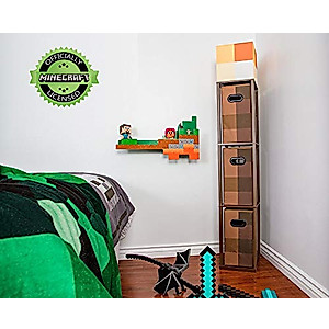 Robe Factory LLC Minecraft Brownstone Torch 5-Foot Standing Floor Lamp and Storage Unit | Includes 3 Cube Organizer Storage Bins