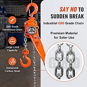 Happybuy Manual Lever Chain Hoist, 1-1/2 Ton 3300 lbs Capacity 20 FT Come Along, G80 Galvanized Steel with Weston Double-Pawl Brake,Auto Chain Leading & 360° Rotation Hook, for Garage Factory Dock