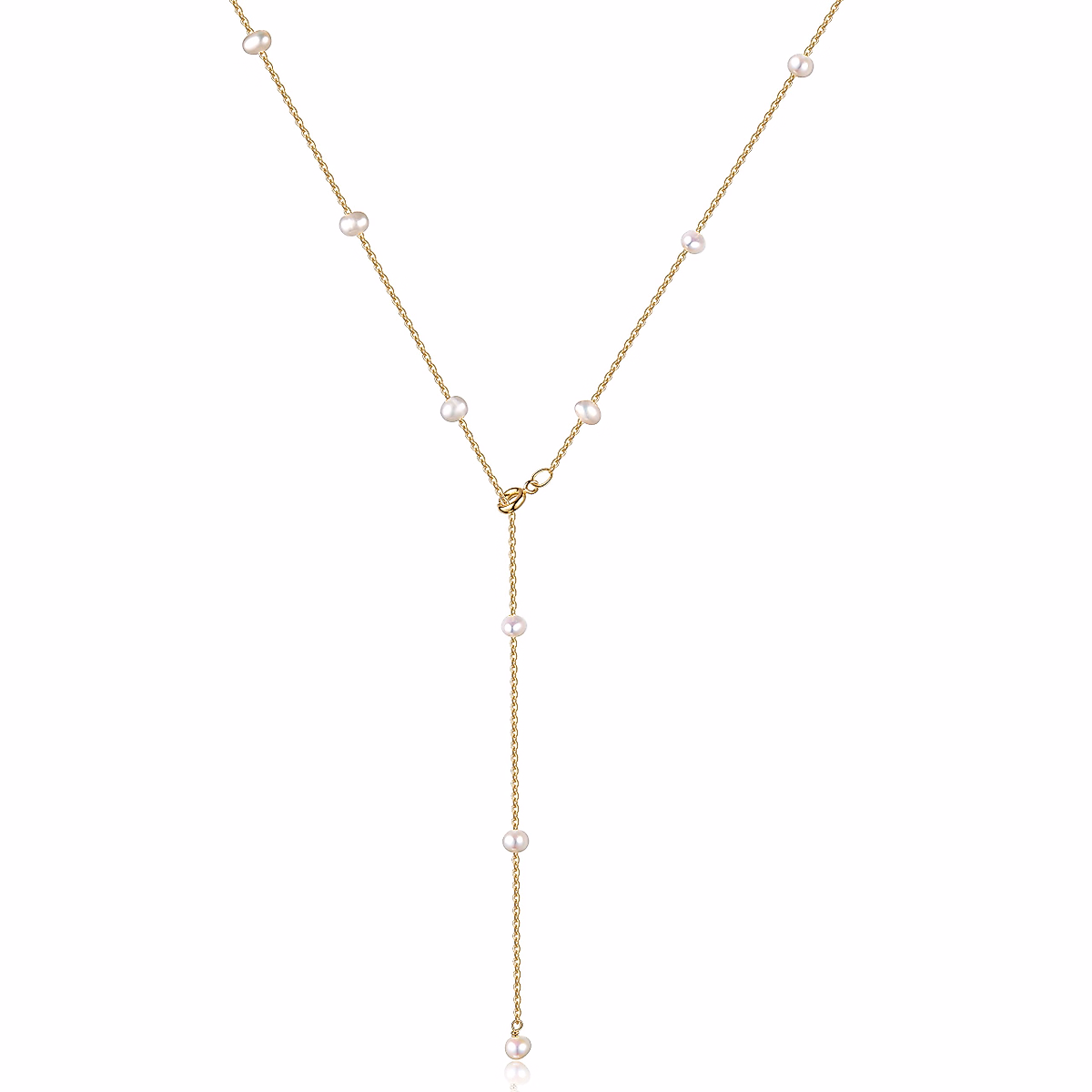 Cowlyn Gold Y Shaped Pearl Necklace Lariat Drop Cultured Baroque Pearls Choker Dainty Handmade Jewelry Mother's Day Gifts for Women