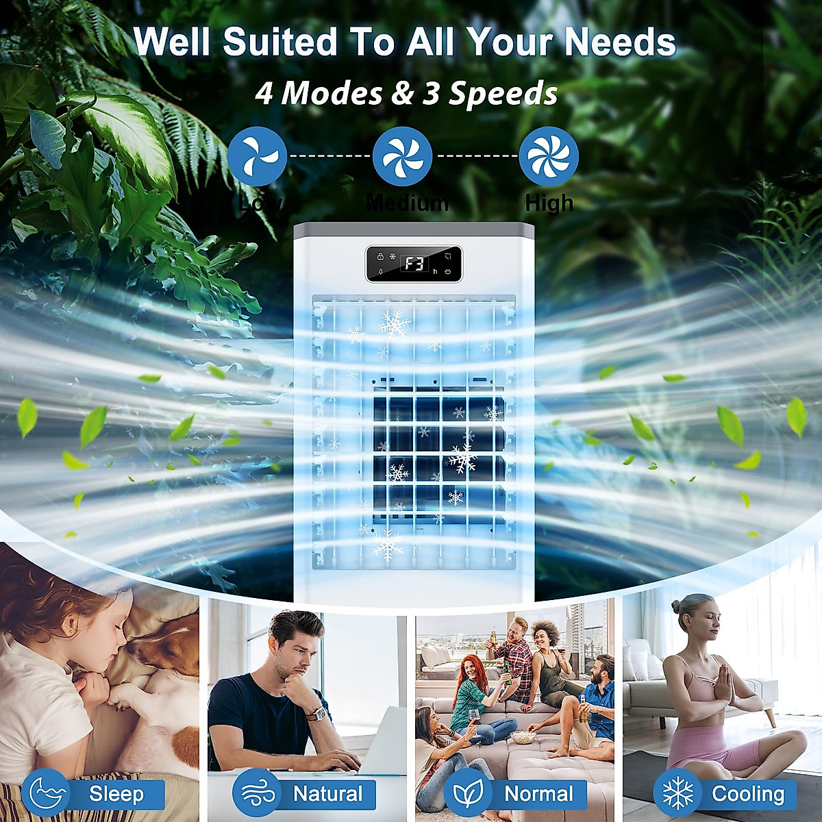 Portable Air Conditioners, Fast Cooling Evaporative Air Cooler, Portable AC for Room w/Lock, 4 Mode/3 Speed/Timer, 1.5 Gal Swamp Cooler with Remote, Windowless Air Conditioner for Bedroom Garage