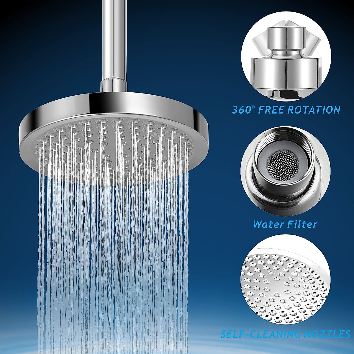 Nuodan High Pressure Rain Shower Head with 11'' Extension Arm - High Flow Rainfall Showerhead - Luxury Modern Look - Pressure Boosting (Chrome)