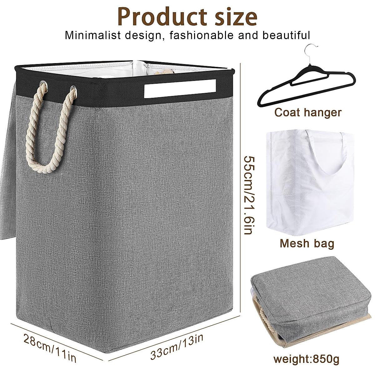 2 Pack Large Laundry Hampers with Lid, Collapsible Laundry Baskets with 2 Bags and 5 Hangers, Foldable Laundry Basket, Portable Clothes Hamper Laundry Basket Organizer for Bathroom, Bedroom, College