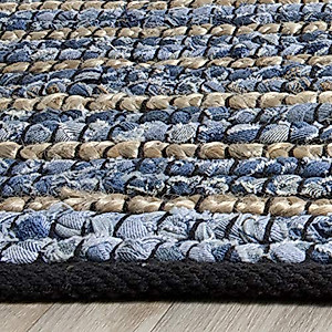 SAFAVIEH Cape Cod Collection Area Rug - 5' x 8', Blue & Natural, Handmade Flat Weave Braided Jute & Cotton, Ideal for High Traffic Areas in Living Room, Bedroom (CAP363A)