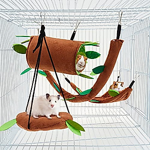 Befirys 5PCS Hamster Hammock Small Animals Hanging Warm Bed House Rat Cage Nest Accessories Toy Hanging Tunnel and Swing for Sugar Glider Squirrel Playing Sleeping,Brown