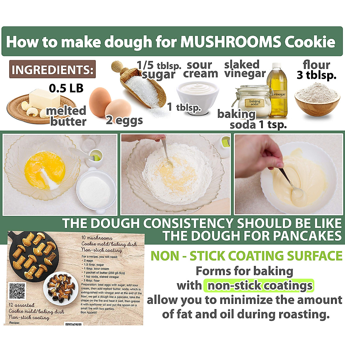 Non-stick Coating Cookie Mold Walnut Mushroom Assorted Tasty Homemade Cookies Baking Tools & Accessories Cookie Presses Bakeware (10 Mushrooms)