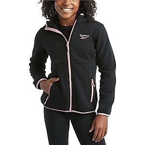 Reebok Girls' Fleece Jacket - Polar Fleece Hoodie Sweatshirt Jacket - Lightweight Coat for Girls (4-16), Size 7-8, Black