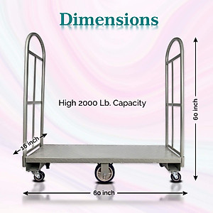 Heavy Duty, Narrow Aisle U-Boat Platform Truck Dolly, 16x60 Steel Deck, 2000 Lbs. Capacity