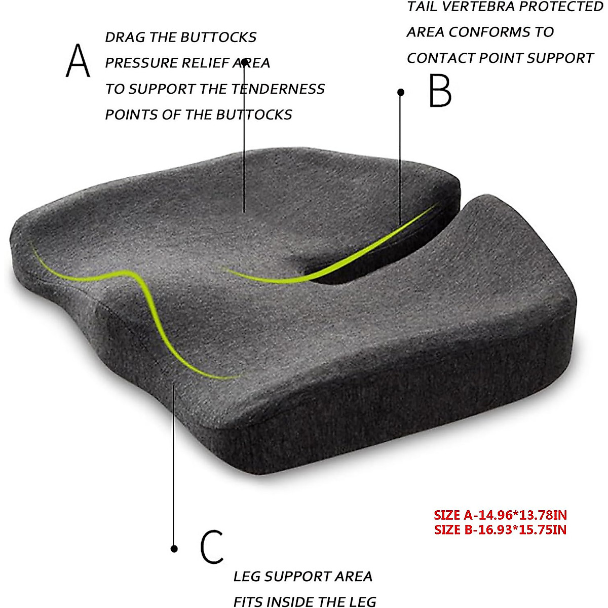 Libiyi Seat Comfort Pro, Libiyi Non-Slip Comfort Cushion Pad, Breathable Memory Foam Seat Cushion, Lumbar Support Pillow, Seat Cushion Pillow Office Chair for relieve Hip and Back Pain (Gray, A)