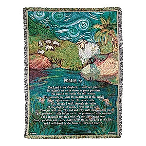 Dicksons Lord is My Shepherd Blue 68 x 52 Inch Tapestry Cotton Throw