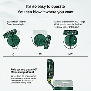 CALORPET Multifunctional folding wall-mounted charging fan, night light, personal fan cooler desktop fan,three-speed silent,5200mAh battery power supply, detachable battery,360° hook