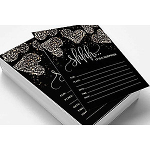Inkdotpot Pack of 30 Surprise Party Birthday Invitations with Envelopes, Black Retirement Party, Bridal Shower, Baby Shower Fill in Style Invites