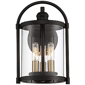 Avani Modern Contemporary Outdoor Wall Light Fixture Black Warm Brass 13" Clear Glass Shade for Exterior House Porch Patio Outside Deck Garage Yard Front Door Garden Home - John Timberland
