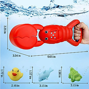 Grabber Baby Bath Toys - Cute Colorful Lobster Claw Catcher with 3 Fish Toys – Safe & Nontoxic Water Toys for Bath Tubs, Swimming Pools & Outdoors - Educational Games for Toddlers & Kids