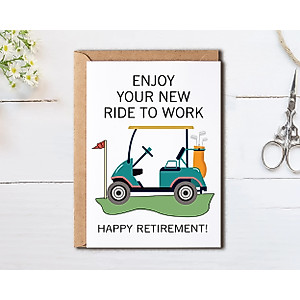 OystersPearl Enjoy Your New Ride To Work Golf Card With Golf Cart - Happy Retirement Card For Golfer - Meaningful Gift Cards - Happy Birthday Card, 5 x 7 inches