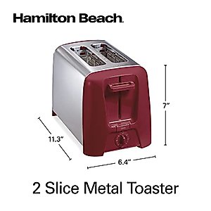 Hamilton Beach 2 Slice Toaster with Extra Wide Slots, Shade Selector, Auto-Shutoff, Cancel Button and Toast Boost, Red