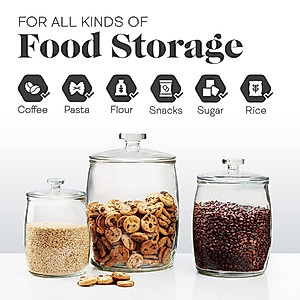 Amici Home Arlo Glass Canister | Food Storage Container with Airtight Lid | Glass Cookie Jar with Lid for Kitchen Countertop, Pantry | Clear Glass Jar, Medium, 142 Oz