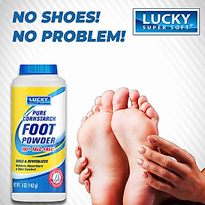 Lucky Super Soft Cornstarch Foot Powder, Talc-Free, Moisture Absorbing Odor Fighting Formula, Natural Protection Against Chafing - (12, 5-Ounce Bottles)