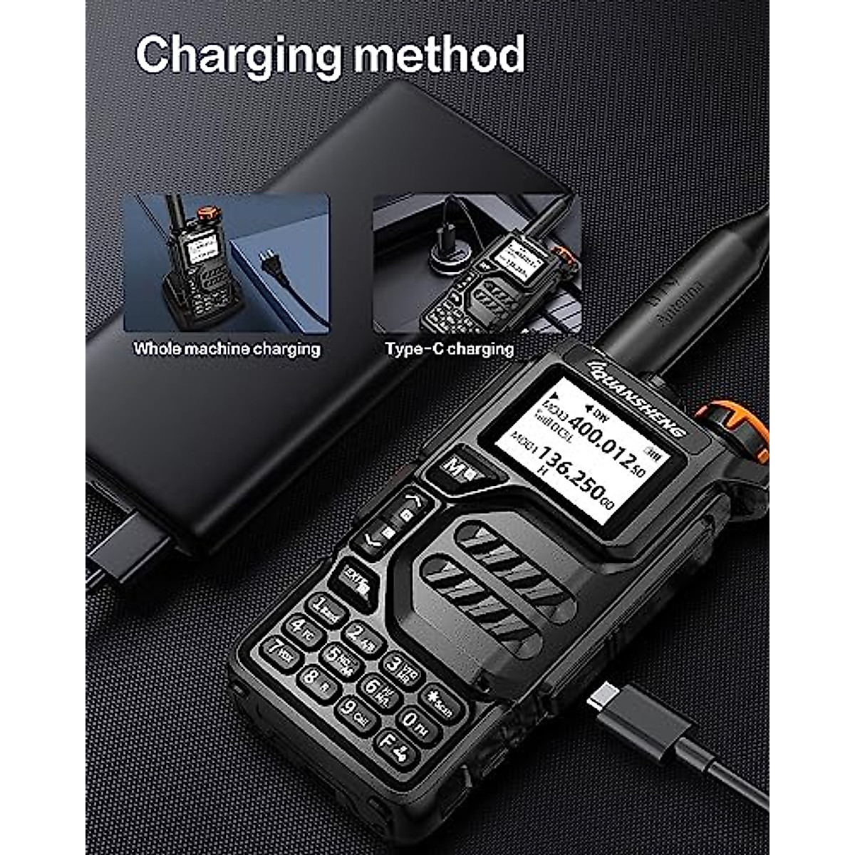 QuanshengUVK5 AM/FM/DTMF walkie Talkie 200 Channel Three Frequency Receiving walkie Talkie NOAA Weather Forecast, with Flash VOX Replication Frequency LCD Display for Hiking Camping Trip (1 Piece)