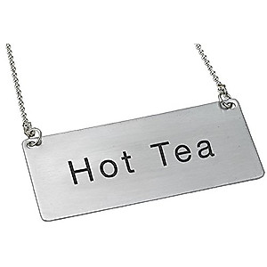 LeRose Stainless Steel Chain Signs ~ Set of 5 ~"Coffee","Decaf","Hot Water","Hot Tea","Iced Tea" ~ 3-1/2" x 1-3/4" Beverage Table Display Signs