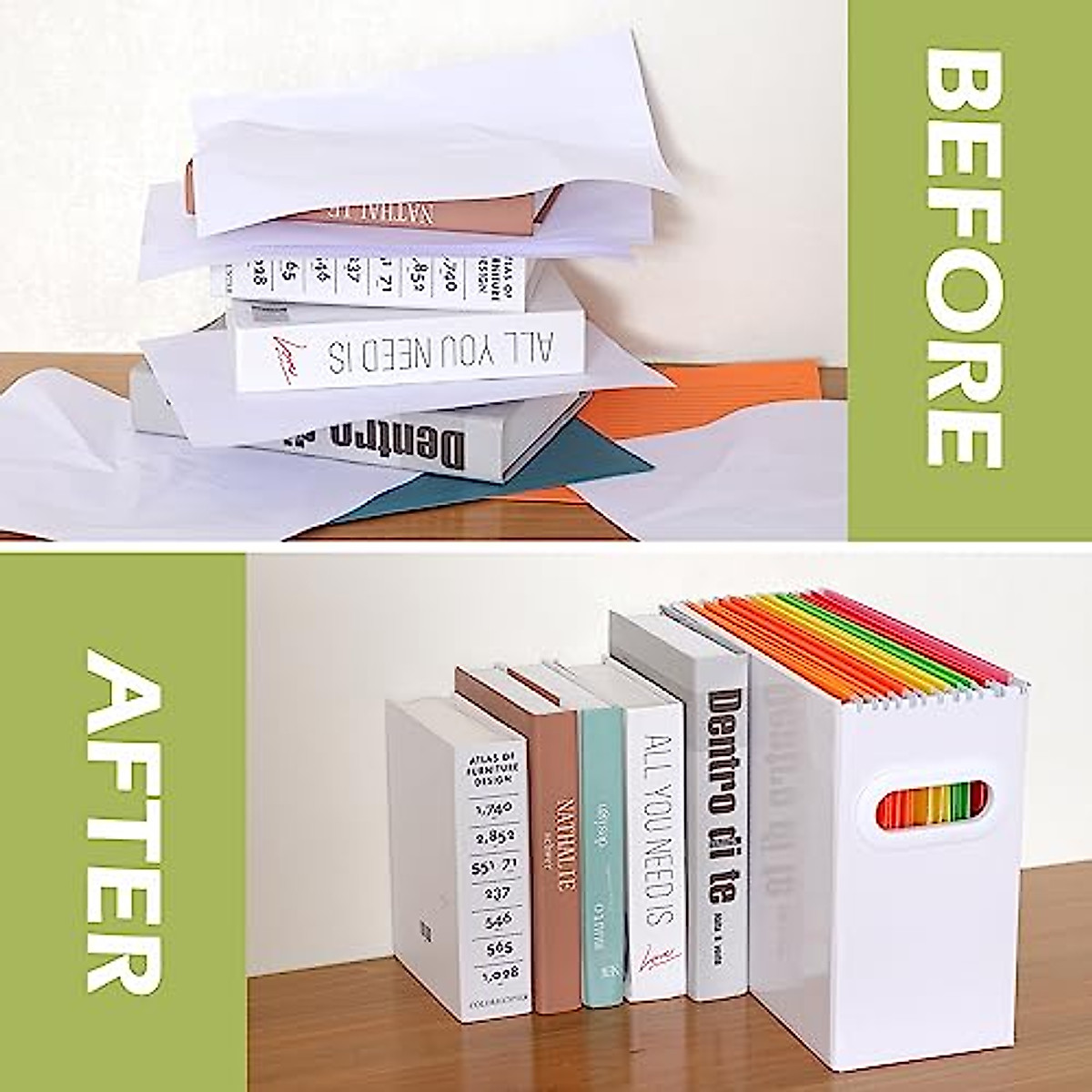 EOOUT 1 Pack White File Organizer Cardboard File Box for Letter Size Foldable Hanging File Folder Storage Hanging File Organizer with Handles for Office Home School