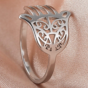 Jude Jewelers Stainless Steel Evil Protection Hand of Hamsa Ring (Silver, 8)