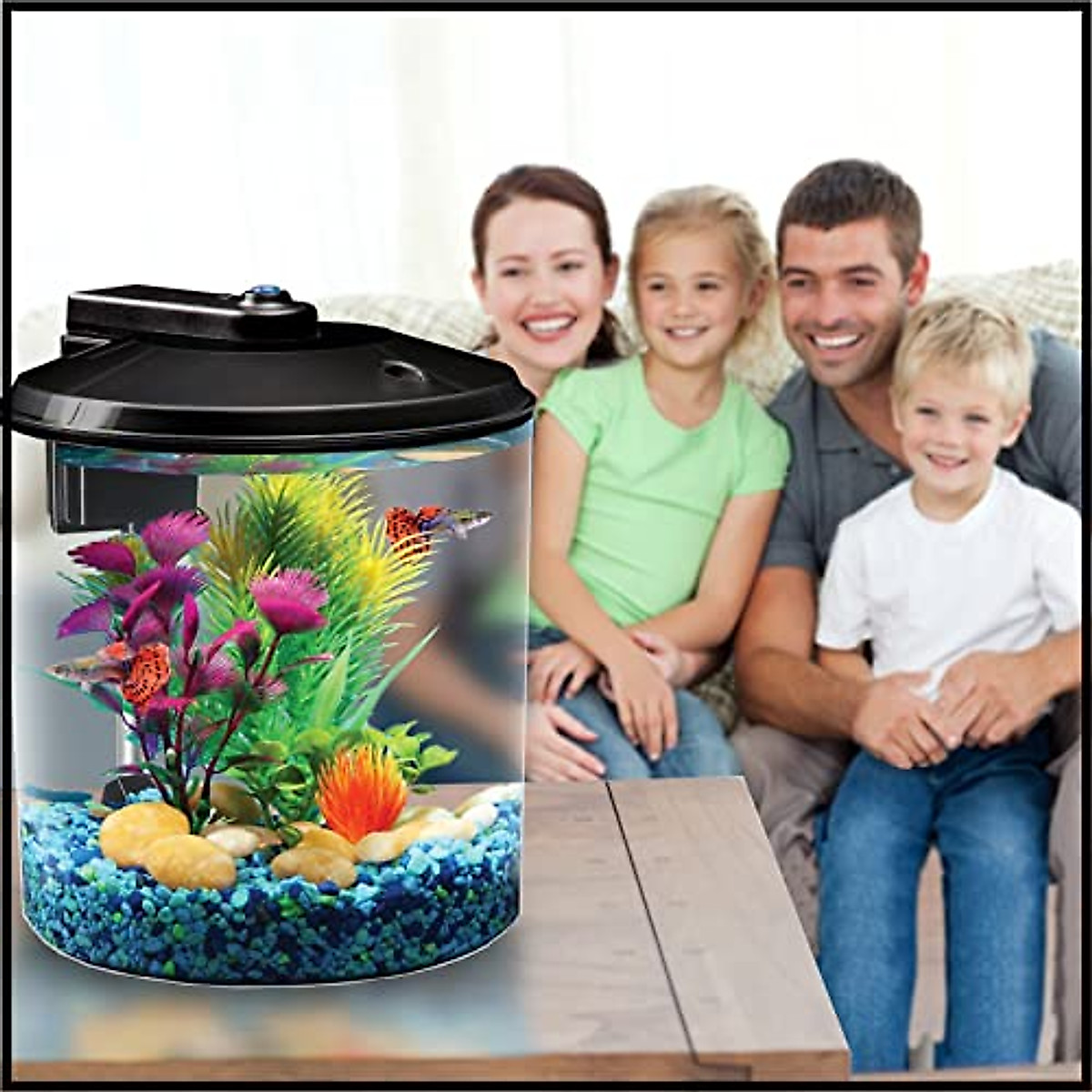 Koller Products AquaView 2-Gallon Plastic 360 Aquarium with Power Filter & LED Lighting for Tropical Fish - Betta Fish