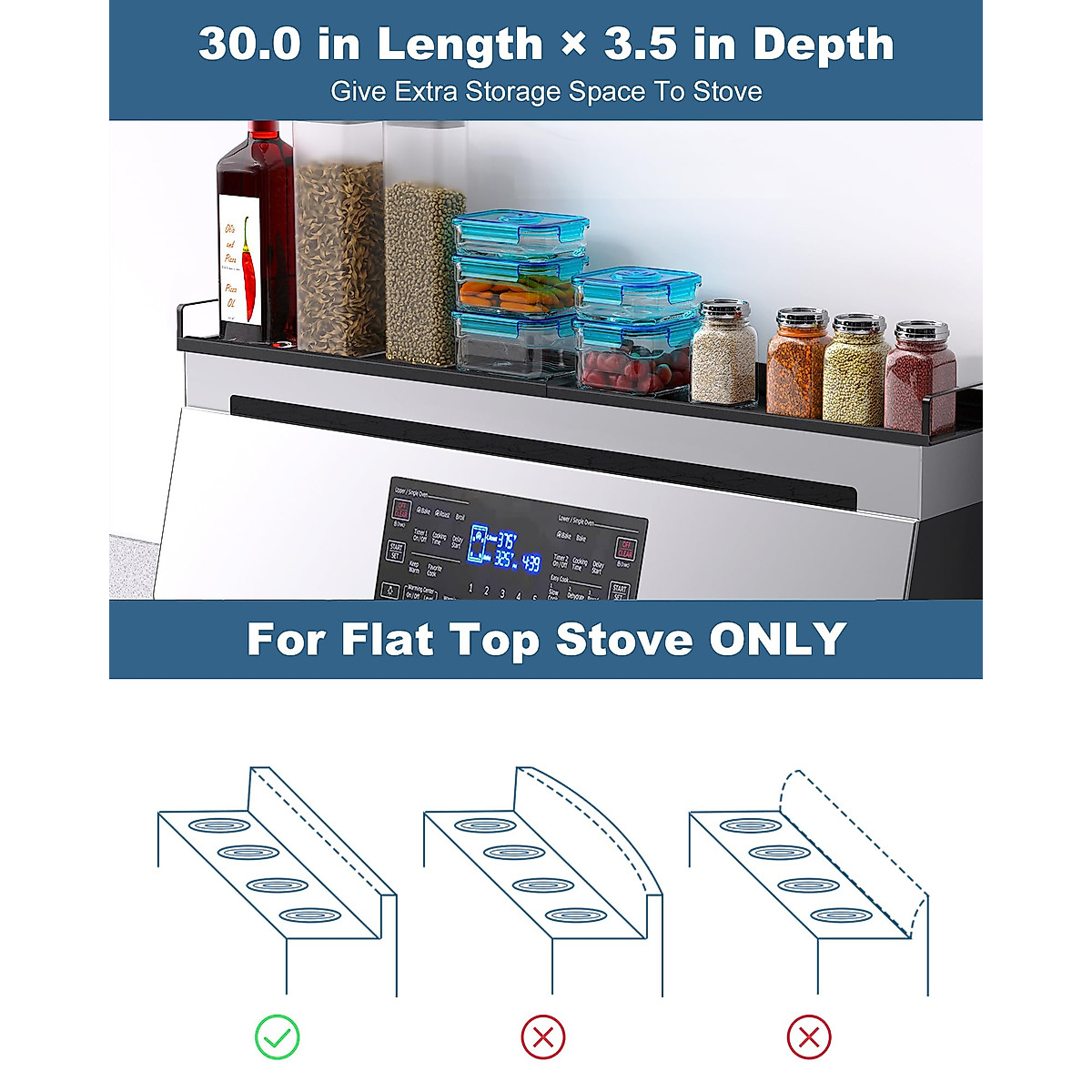 Bumusty 6X Strong Magnetic Shelf for Stove Top, 20"-30" Adjustable Stove Top Shelf, Oven Shelf Spice Rack Over the Stove, Seasoning Organizer Kitchen Shelves, Matte Black