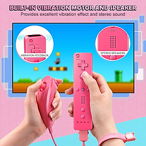 PGYFDAL Wii Controller 2 Pack, Wii Remote Controller and Nunchuck Joystick with Silicone Case and Wrist Strap for Holiday (Pink and Blue)