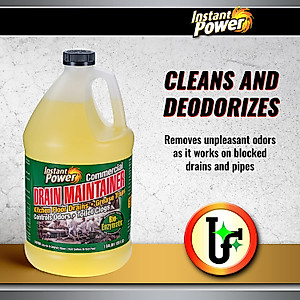 Instant Power Commercial Drain Maintainer - Liquid Enzyme Clog Remover, Cleans and Deodorizes, Reduces Drain Blockages, 1 Gal