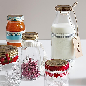 Bormioli Rocco Quattro Stagioni, Glass Canning Jar and Drinking Bottle, 13.5 Oz. with Gold Metal Airtight Lid, Made in Italy.