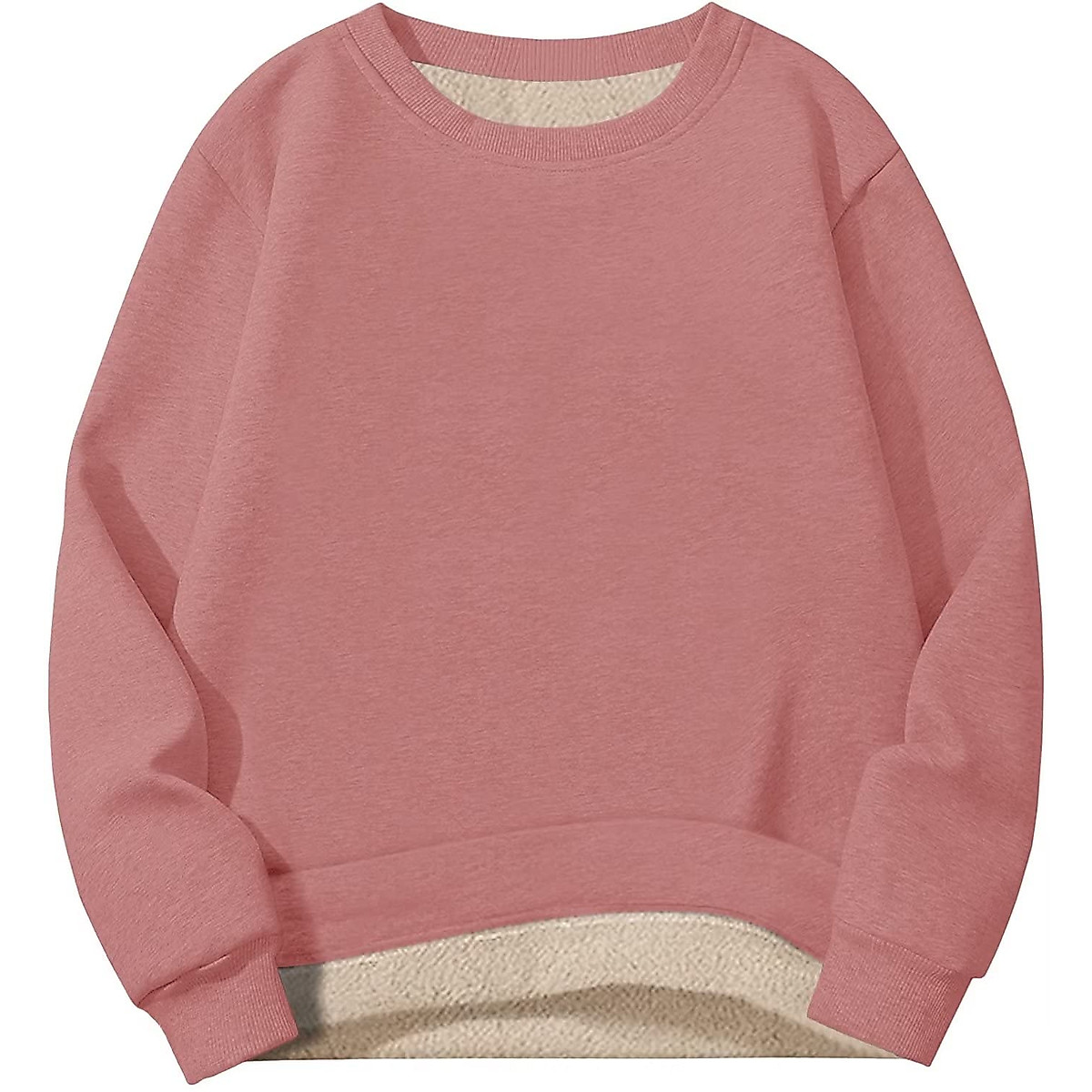 KEFITEVD Mens Fleece Crewneck Sweatshirt Warm Sherpa Lined Long Sleeve Underwear Tops Winter Pullover for Men Grey Pink