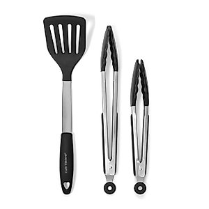 Daily Kitchen Slotted Spatula and Cooking Tongs Set Heat Resistant Silicone and Stainless Steel - 3-Piece Set