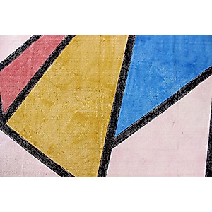 Casavani Hand Block Printed Cotton Dhurrie Geometric Pink & Yellow Area Rug Doormat Floor Rug Indoor Area Rugs for Bedroom Living Room Laundry Room 3x20 Feet Runner