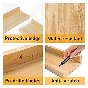 tonchean Floating Shelves 49 inch Pine Wooden Shelf with Ledge, 2 Pcs Long Floating Shelf with Lip for Wall, Picture Shelf for Living Room Bedroom Kitchen