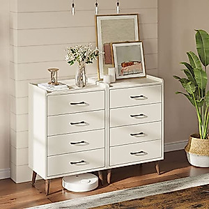 Rolanstar Drawer Dresser- Quick Install, 4 Drawers Storage Dresser with Foldable Drawer Dividers, Modern Chest of Drawer, White (Tool Free Except Drawer Handle and Foot)