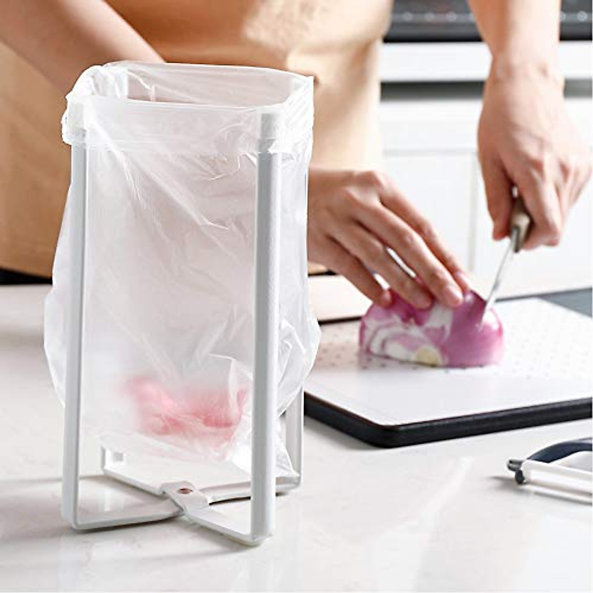 Multifunctional Kitchen Stand Holder for Plastic Bags, Bottles and Cups, Drying Racks Shelf Trash Bag Garbage Bag Holder for Home Kitchen Tower (White)