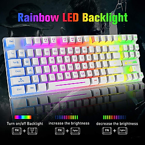 LexonElec Wireless RGB Backlit Gaming Keyboard Mouse Combo,Rechargeable 3800mAh Battery, 87-Key Mechanical Feel Keyboard, Quiet Mouse and Mouse Pad for Gamers and Office Typists(White)