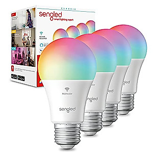Sengled Smart Bulb, WiFi Light Bulbs, Color Changing Light Bulb, Smart Light Bulbs that Work with Alexa & Google Assistant, A19 RGB Alexa Light Bulb No Hub Required, 60W Equivalent 800LM CRI>90, 4Pack