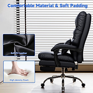 Ylzyxal Office Chair, Big and Tall Office Desk Chair, Ergonomic Office Chair, 400LBS PU Leather Computer Chairs, Executive Office Chair with Foot Rest and Lumbar Pillow, Home Office Chair (Black)
