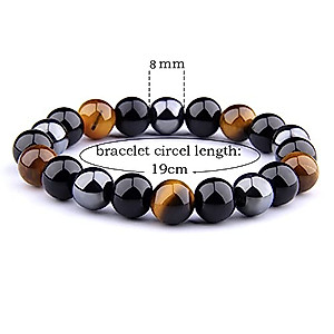 COLORFUL BLING 2/4 Pcs Triple Protection Bracelet Natural Bring Luck and Prosperity Obsidian Bracelet Black Obsidian - Hematite - Tiger Eye - Stone Bracelets - 4 Pcs