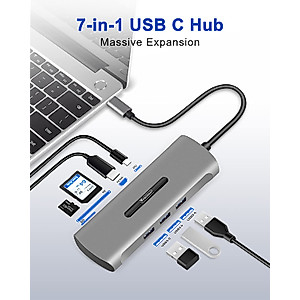 USB C Hub Adapter for MacBook Air, MacBook USB Adapter - 7-in-1 Multiport 4K HDMI Docking Station, Dongle for MacBook Pro/Air Mac Dock TF/SD Card Readers, Thunderbolt 3, PD 100W, USB 3.0