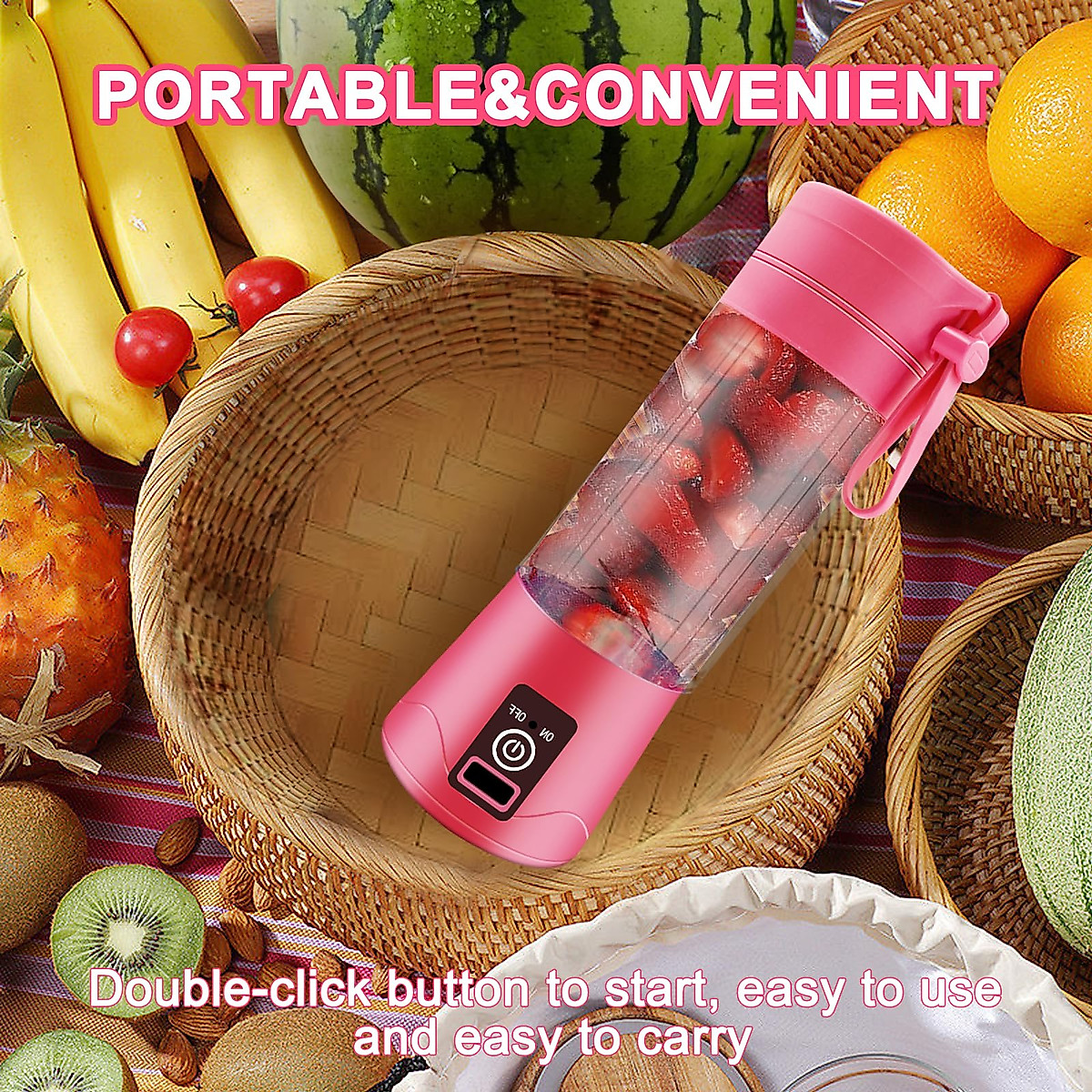 GUCABE Portable Blender, Personal Blender for Milkshakes and Smoothies, Mini Juice Blender with USB Charging, Smoothie Blender 380ML (pink)