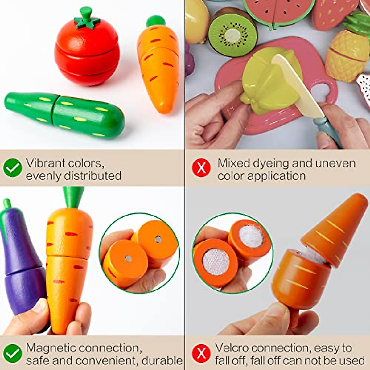 Magnetic Wooden Play Food for Kids Kitchen Cutting Fruits Toys for Toddlers Pretend Vegetables Gift for Boys Girls Educational Toys