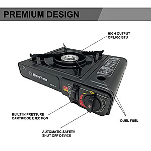 Portable Camping Stove, Propane and Butane Dual Fuel Camping Stove, Including Electronic Ignition, Brass Burner, Suitable for Camping and Hiking | Emergency Cooking Stove