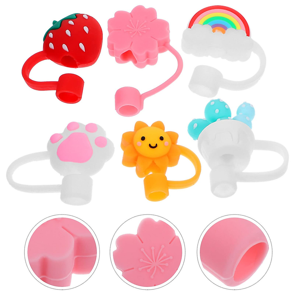 SOLUSTRE 6pcs Straw Cap Sun Straw Tips Cover Drinking Straw Tips Lid Reusable Straw Tips Lids Cartoon Straw Plugs Straw Covers Cap Straw Tip Caps Decorate Glass Girl