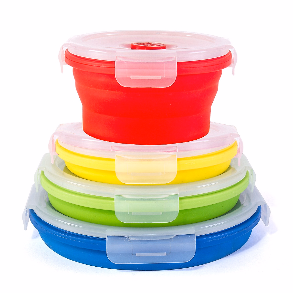 Thin Bins Collapsible Containers Set of 4 Round Silicone Food Storage Containers BPA Free, Microwave, Dishwasher and Freezer Safe - No more cluttered container cabinet! SC-149A