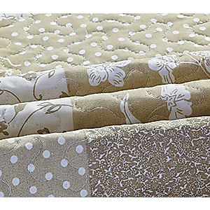 SLPR Silent Reverie 50" x 60" Throw: Reversible Quilted Blanket for Summer, Floral Tan Quilt, Lightweight Lap Comforter, Stripes and Flowers Coverlet, Spring Couch Throw, Soft and Comfortable Throw