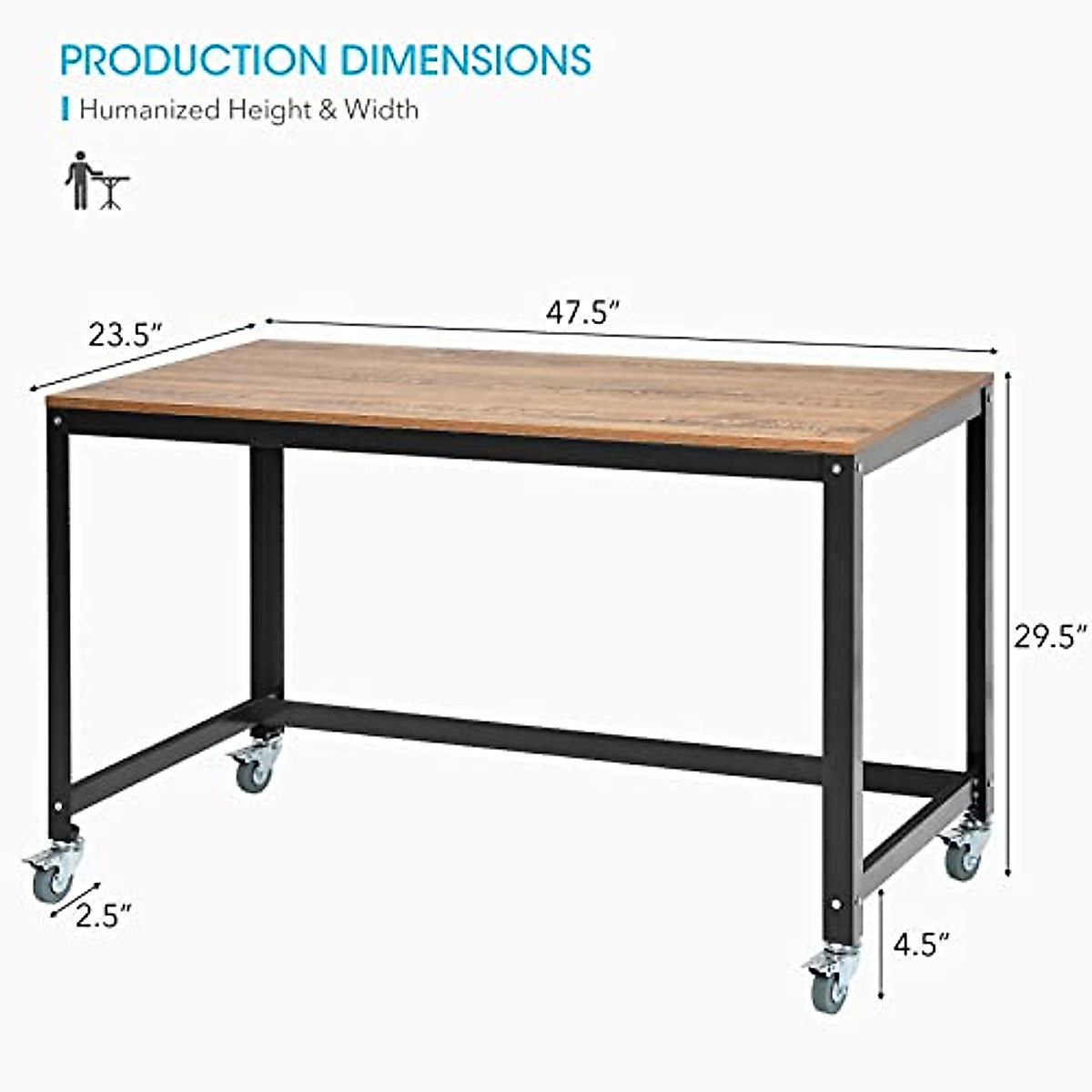Tangkula Rolling Computer Desk, Portable Rolling Table, Mobile Home Office Desk Writing Study Desk, Movable Workstation with 4 Smooth Wheels, Home Office Work Table