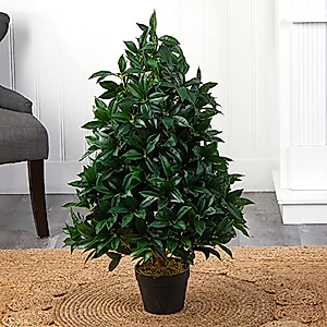 Nearly Natural 3-Ft. Bay Leaf Artificial Topiary UV Resistant (Indoor/Outdoor) Silk Trees, Green