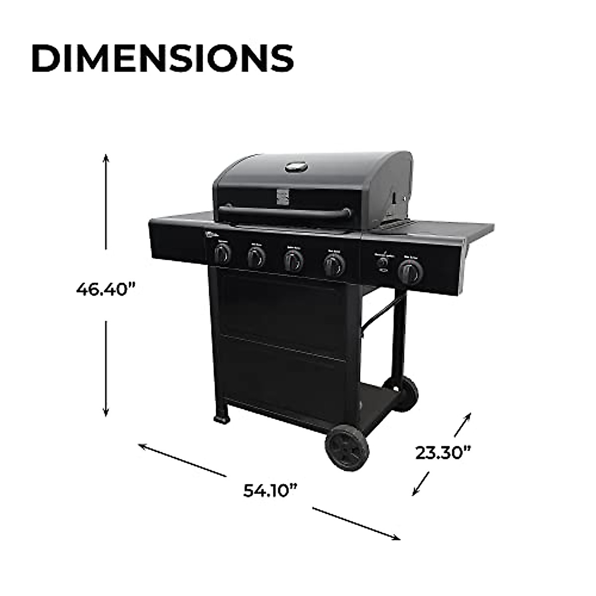 Kenmore PG-A40406S0L-1 BBQ Grill | 4-Burner Outdoor Barbecue Liquid Propane BBQ Gas Grill with Side Burner and Side Tables, 53000 BTU, Open Cart, Black